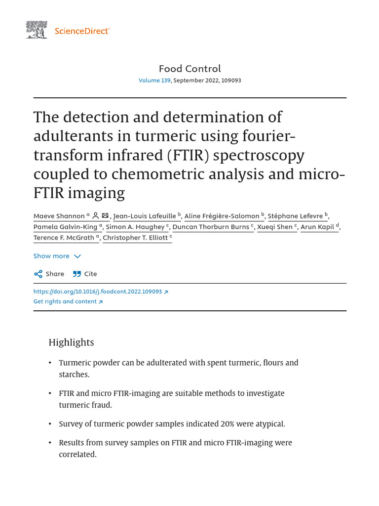 Detecting Turmeric Adulteration via FTIR | PDF | Turmeric | Chemometrics