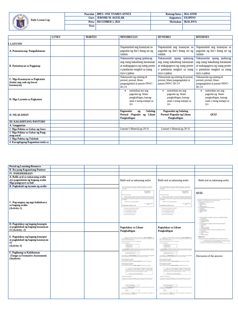 DLL Gr.6 Filipino Wk8 q2 | PDF