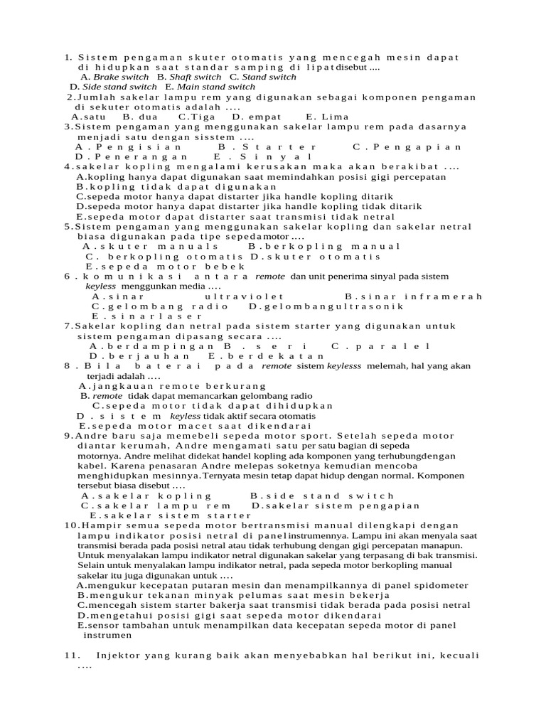 Kisi Kisi Soal TBSM SMT 2 Kelas 11 | PDF