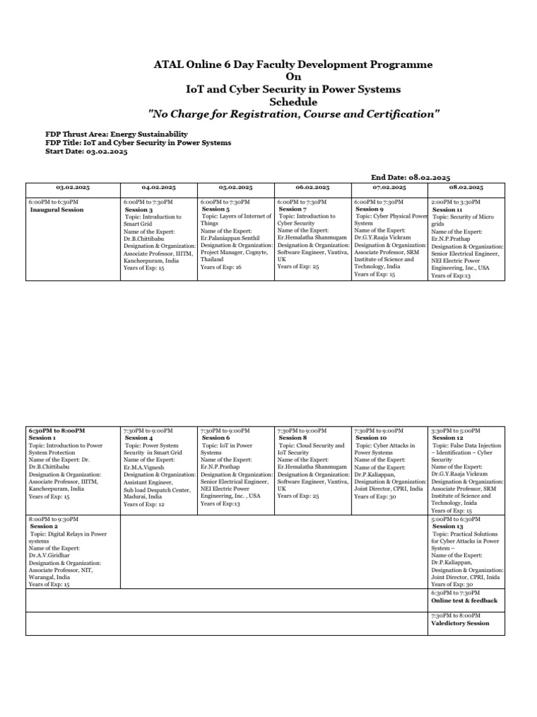 IoT Online_FDP_Schdule | PDF | Computing | Engineering
