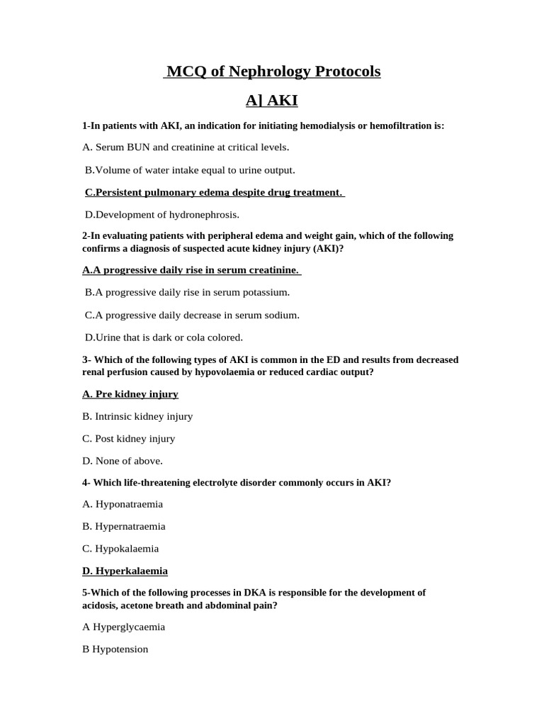 Nephrology MCQs: Acute Kidney Injury | PDF | Chronic Kidney Disease ...