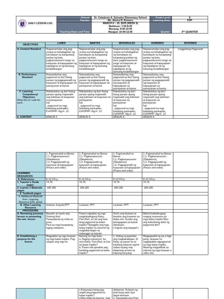 ESP 2-DLL-Q3 - Week 4 | PDF