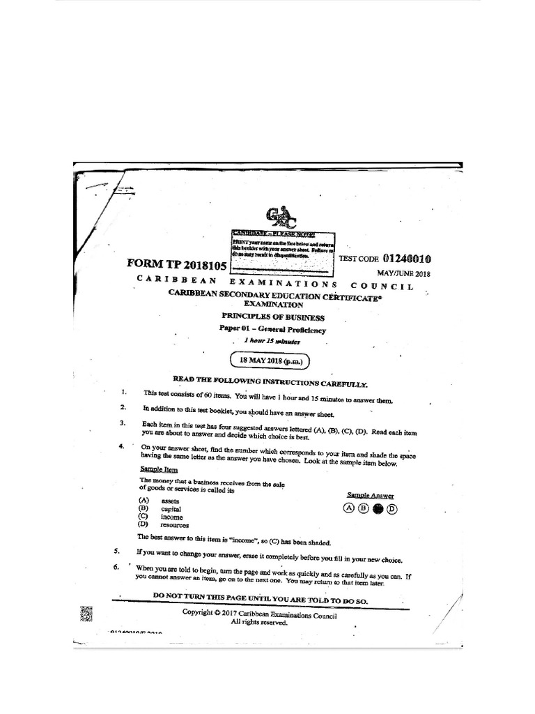 Csec P.O.B MCQ 2018 | PDF