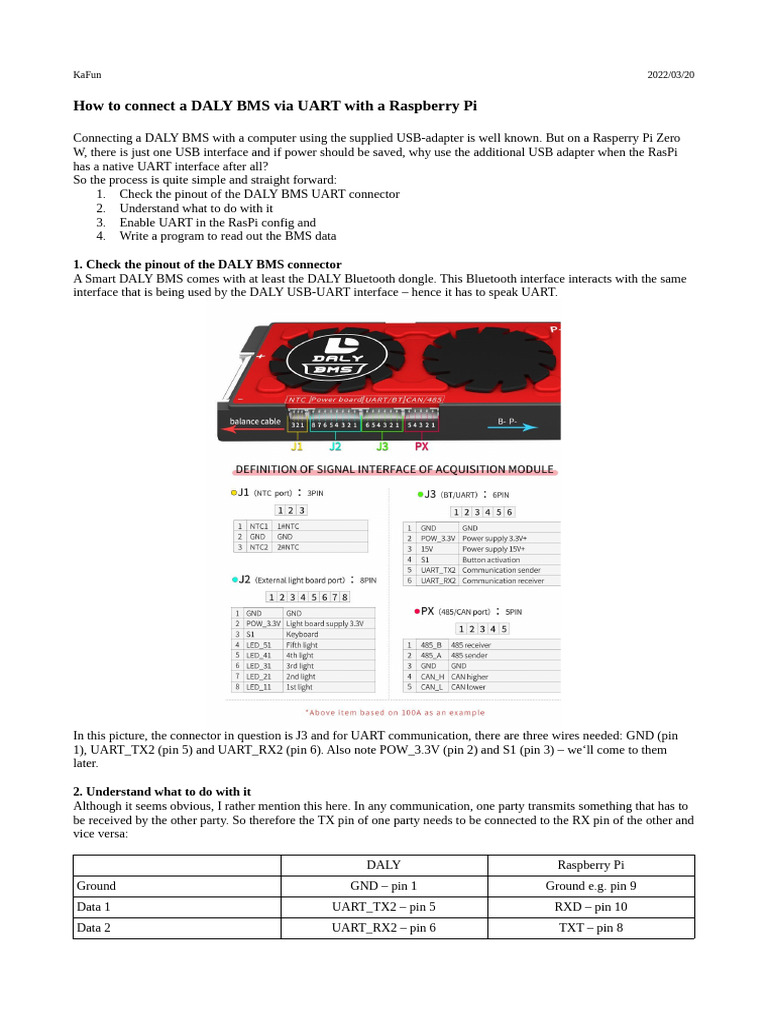 How To Connect A DALY BMS Via UART With A Raspberry Pi 2 | PDF ...