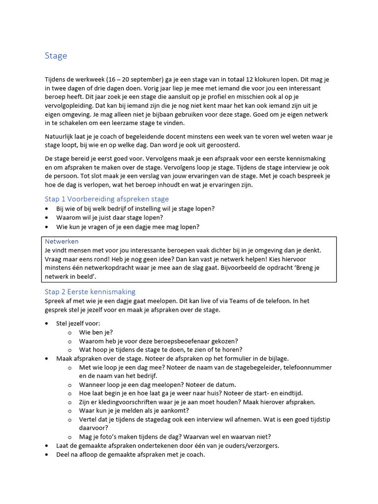 Stage Leerjaar 4 Werkweek | PDF