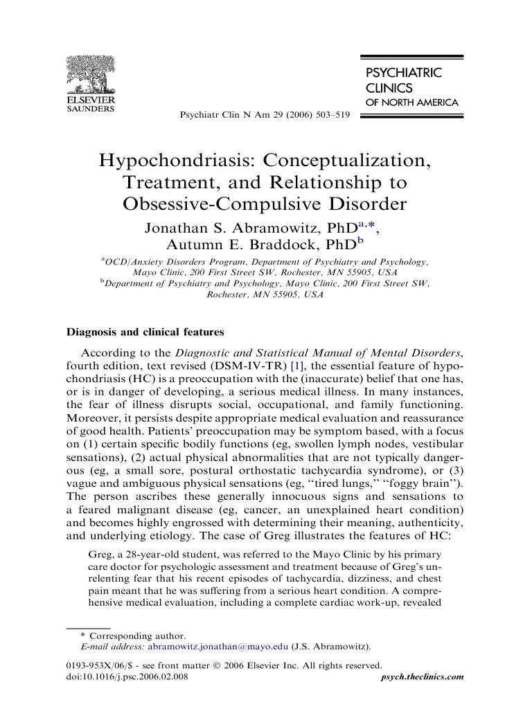 Orientaçõe Spara o Tratamento em TCC Da Hipocondria | PDF | Obsessive ...