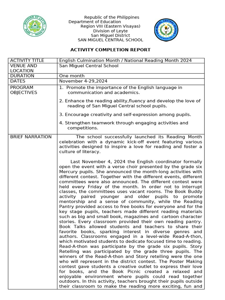 Reading Month Culmination ACR | PDF | Literacy | Human Communication