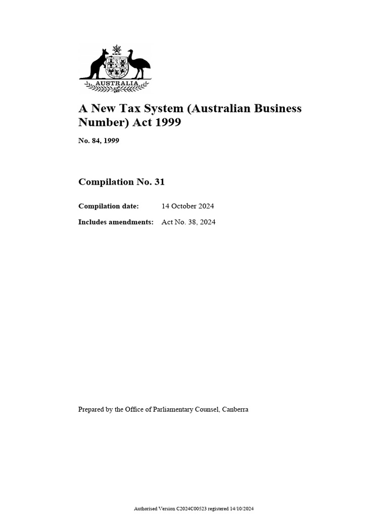 A New Tax System (Australian Business Number) Act 1999 - Version ...