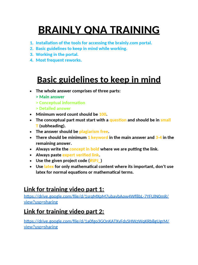 BRAINLY QNA TRAINING Module | PDF