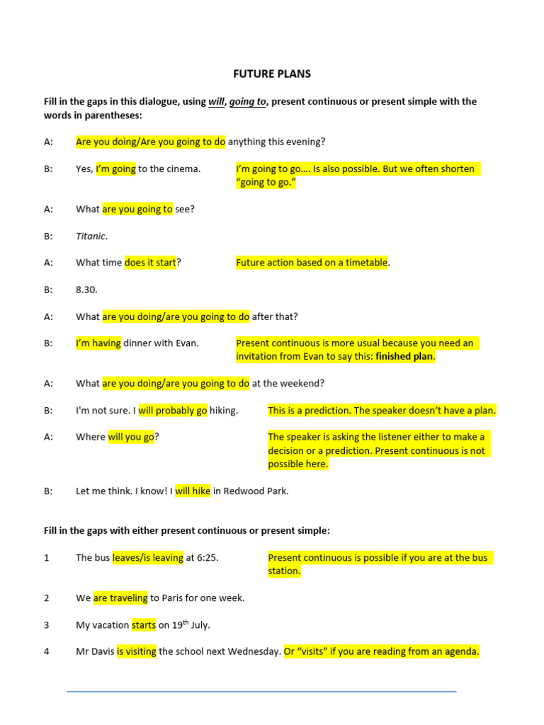 Future Plans: Grammar Exercises | PDF