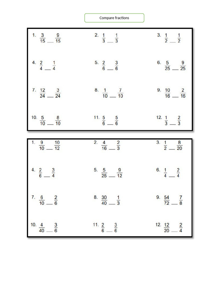 compare fractions worksheet | PDF
