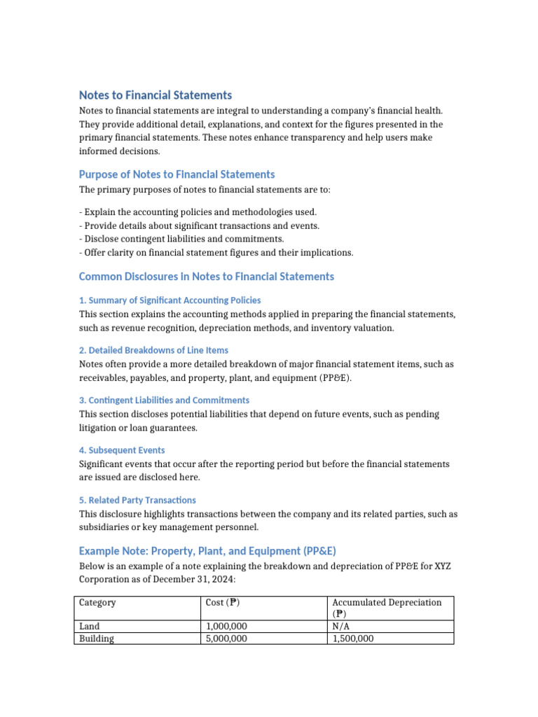 Notes To Financial Statements | PDF