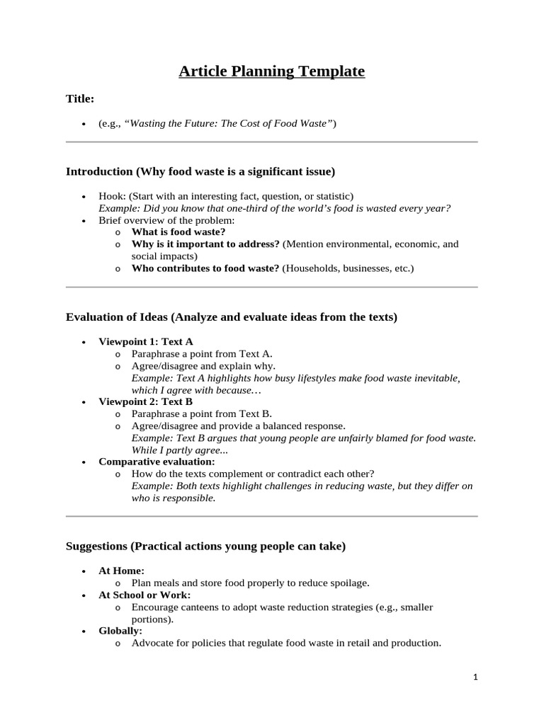 Article Planning Template | PDF