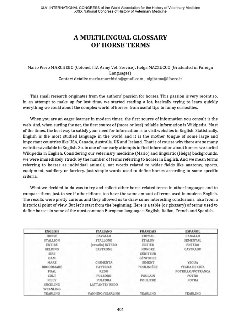 Multilingual Glossary of Horse Terms | PDF | Mare | Equus (Genus)