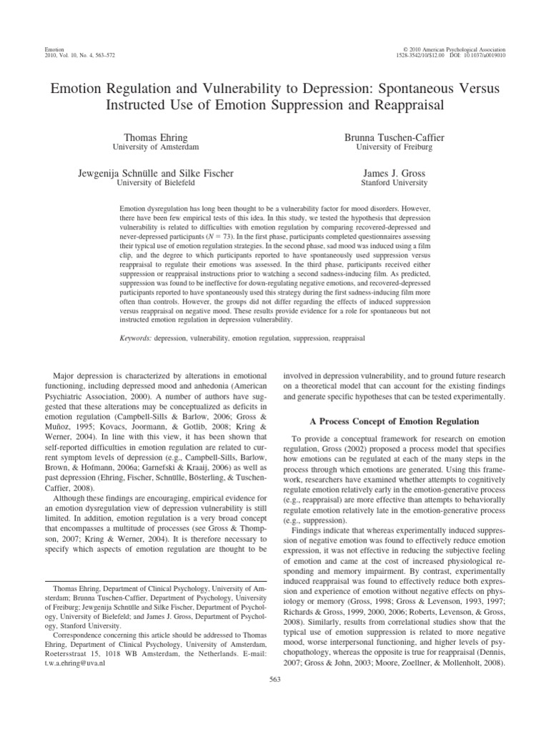 Emotion Regulation and Vulnerability | PDF | Emotional Self Regulation ...