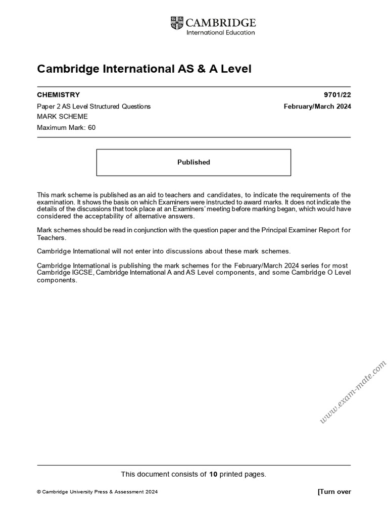 Cambridge International AS & A Level: Chemistry 9701/22 | PDF ...