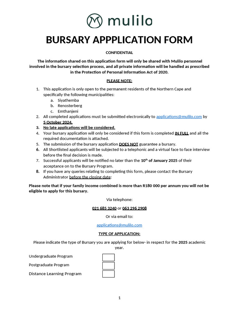 Northern Cape Bursary Application Form | PDF