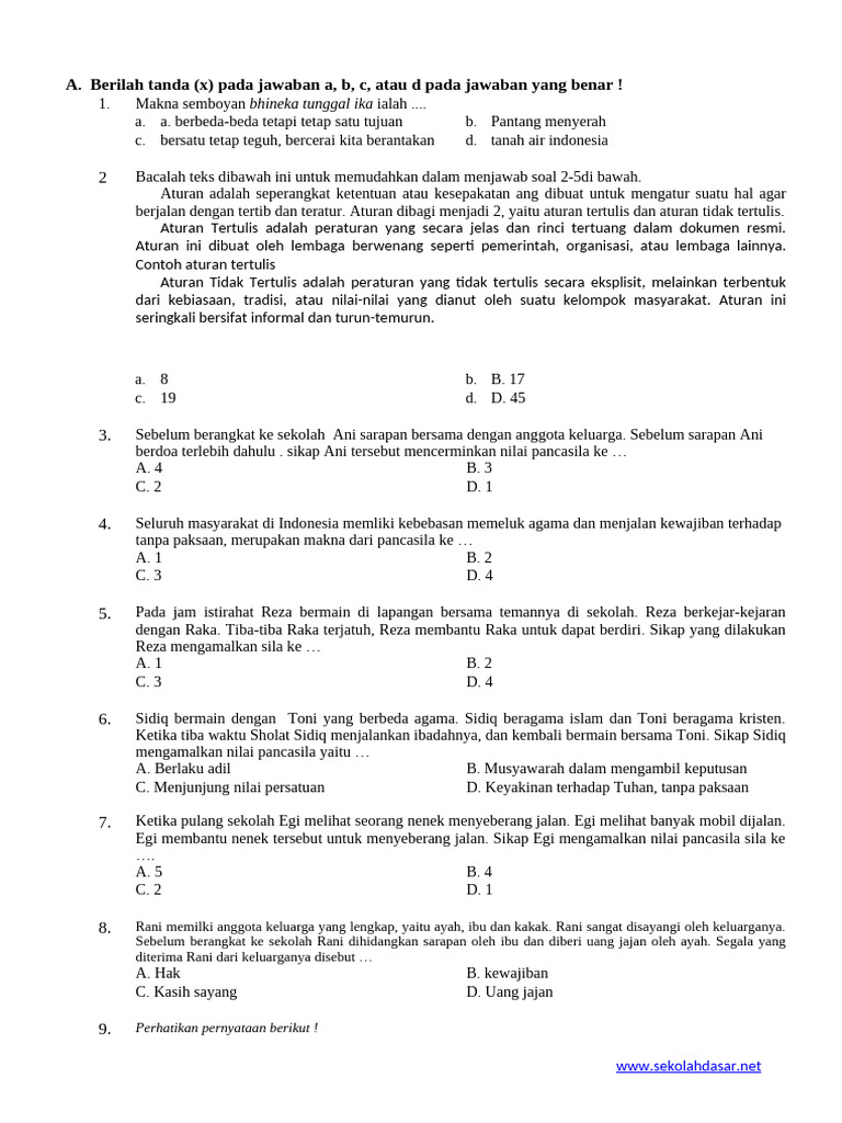 Soal Sumatif Akhir Semester 1 Kelas 4 Mapel PPKN | PDF