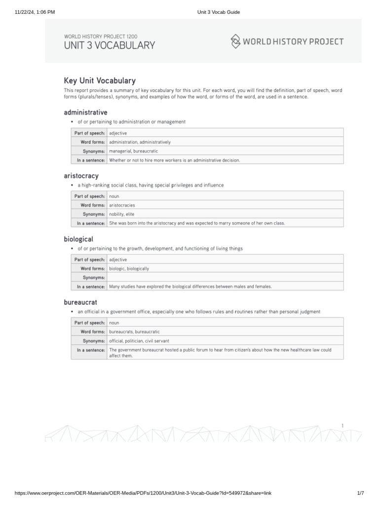 Unit 3 Vocab Guide | PDF