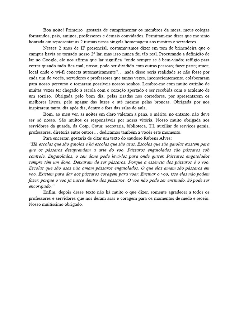 Agradecimento aos Professores e Servidores | PDF