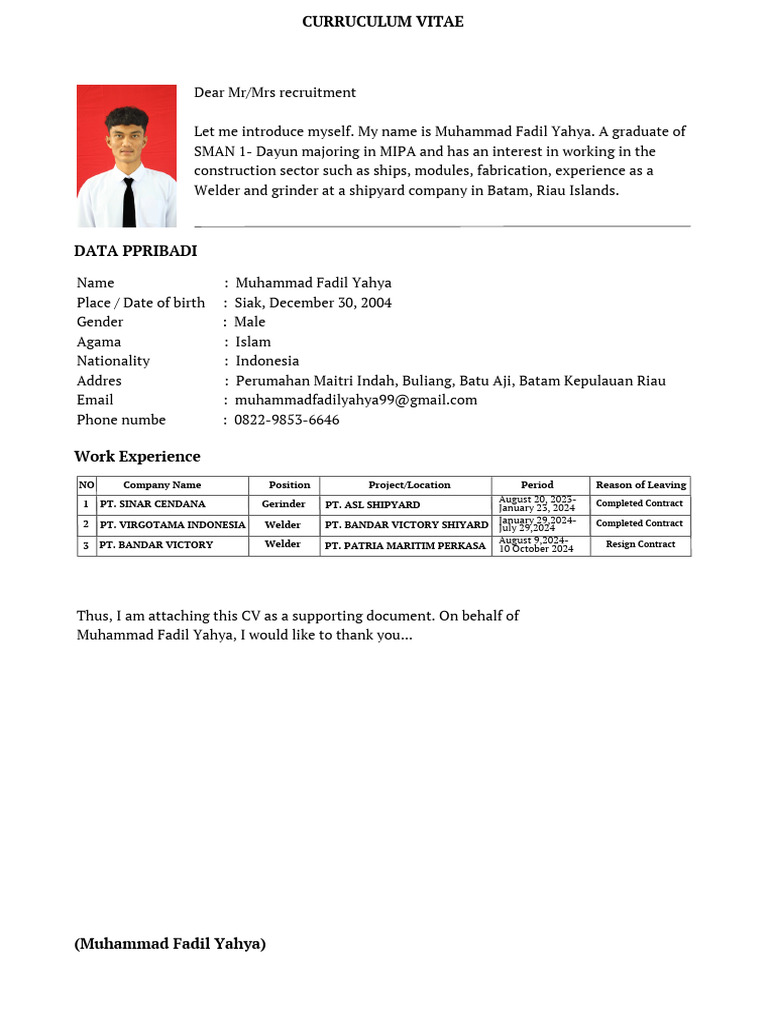 CV Muhammad Fadil Yahya Welder 20241012 133949 0000 | PDF