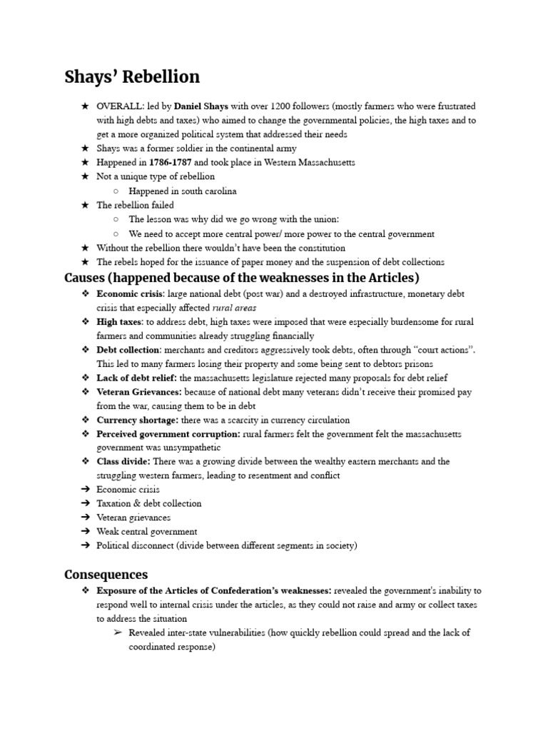 TEST - Notes Shay's Rebellion | PDF | Federal Government Of The United ...