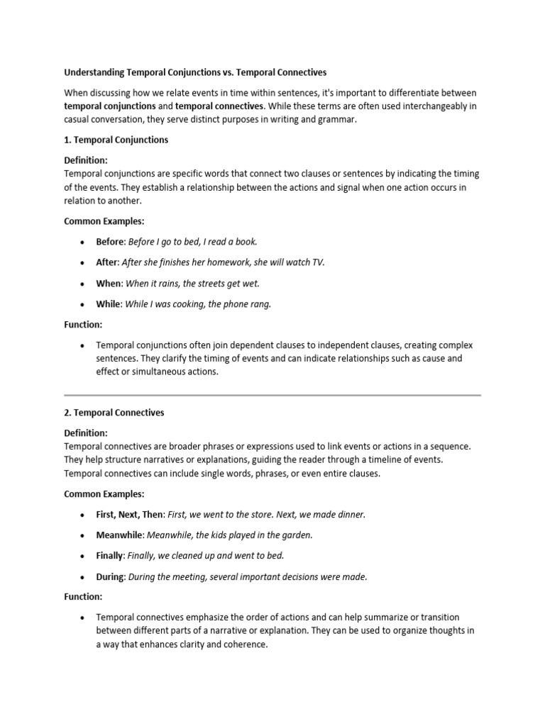 Temporal Conjunctin Vs Temporal Connective Student Worksheet | PDF ...