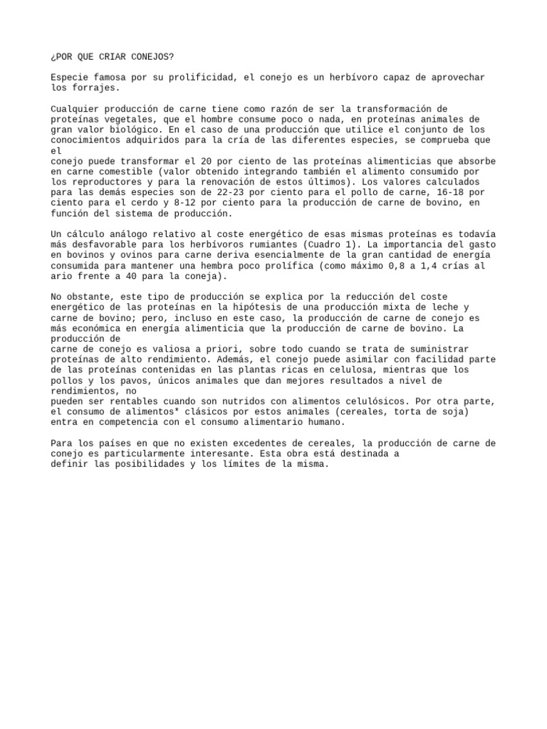 Ventajas De Criar Conejos Para Carne Pdf