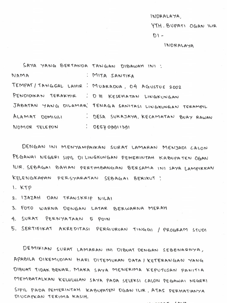 Surat Lamaran Oi Mita | PDF
