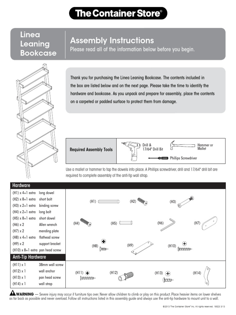 Linea_Leaning_Bookcase | PDF | Screw | Tools
