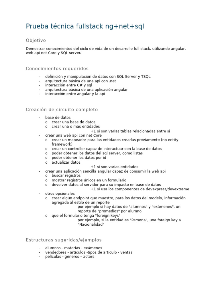 Prueba técnica fullstack ng | PDF