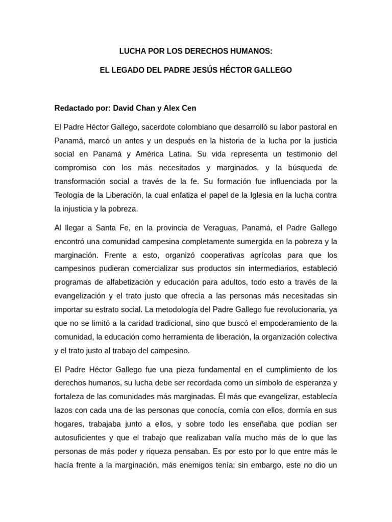 Legado del Padre Héctor Gallego | PDF