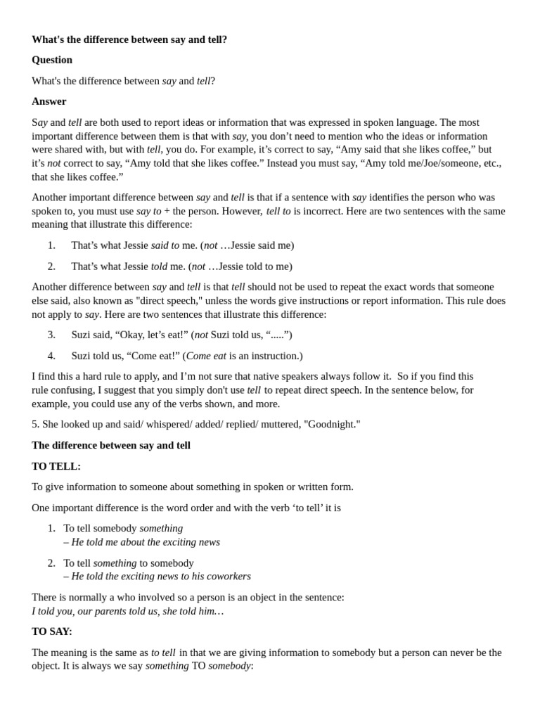 Say and Tell | PDF | Speech | Verb