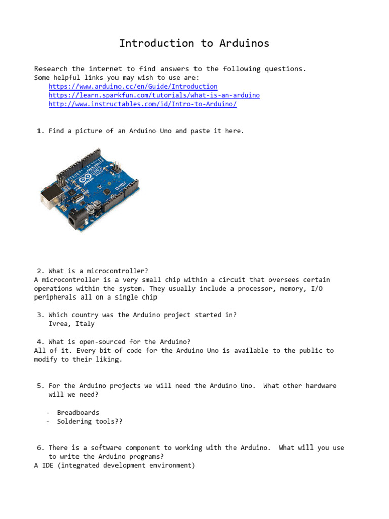 Copy of Introduction to Arduinos Research.docx | PDF | Arduino | Manufactured Goods