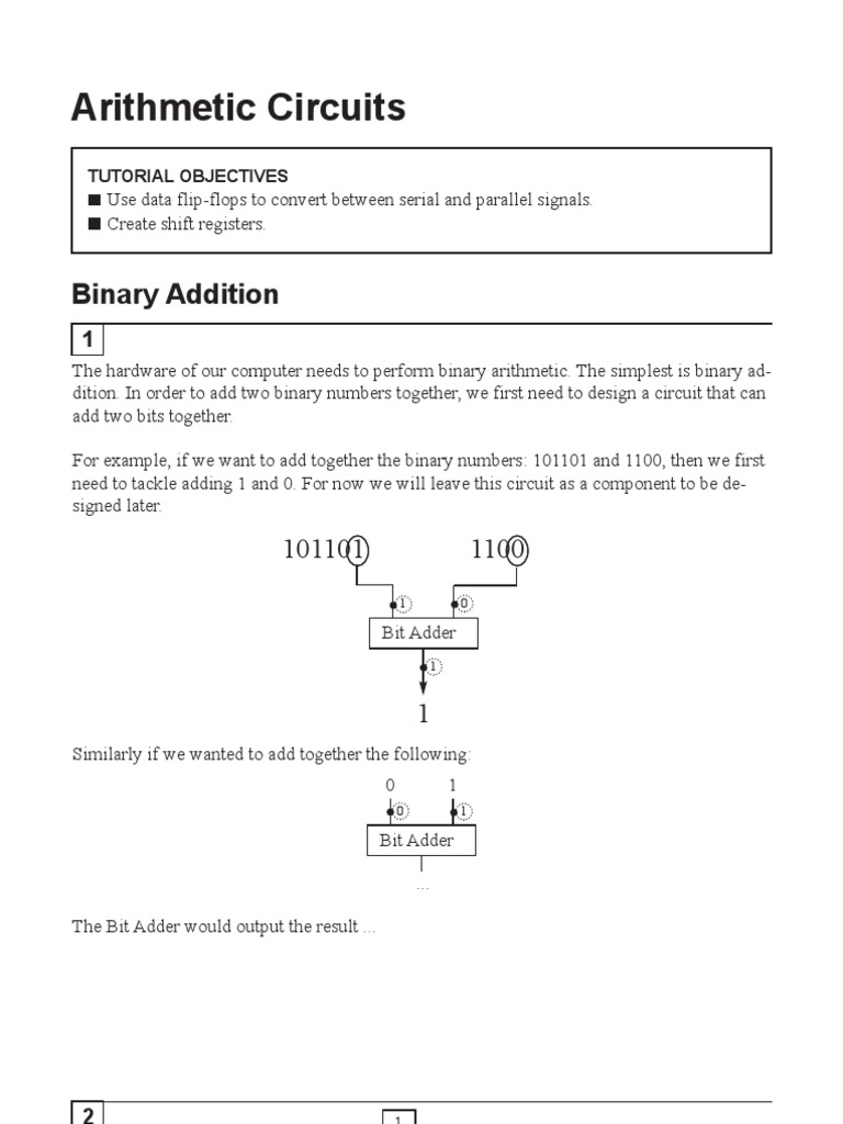 Arithmetic Circuits: Binary Addition | PDF | Computer Architecture ...