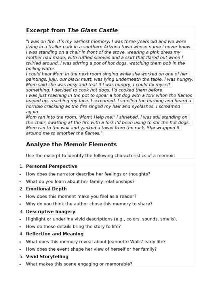 The Glass Castle Memoir Characteristics | PDF