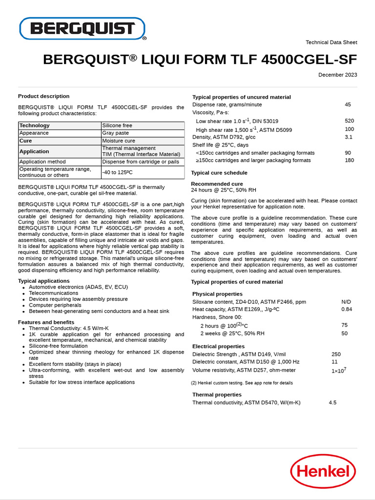 BERGQUIST LIQUI FORM TLF 4500CGEL SF en - GL | PDF | Mechanical ...