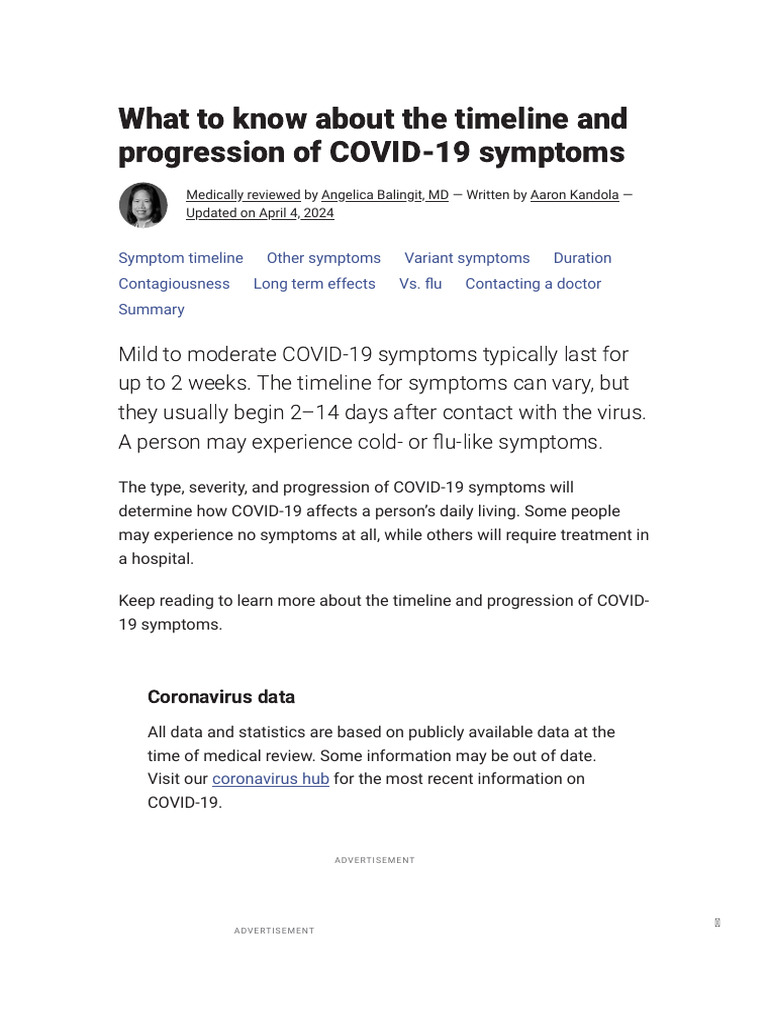 COVID-19 Symptoms - Timeline and Progression | PDF | Influenza ...