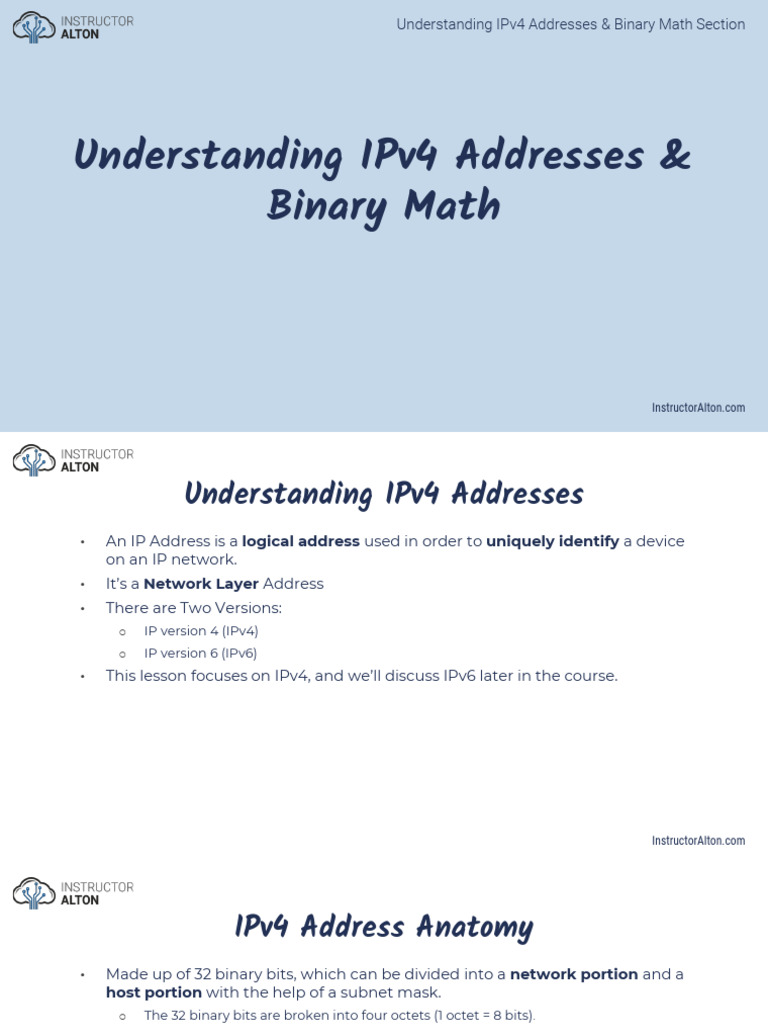 13 - Understanding IPv4 Addresses & Binary Math | PDF | Ip Address | I Pv6