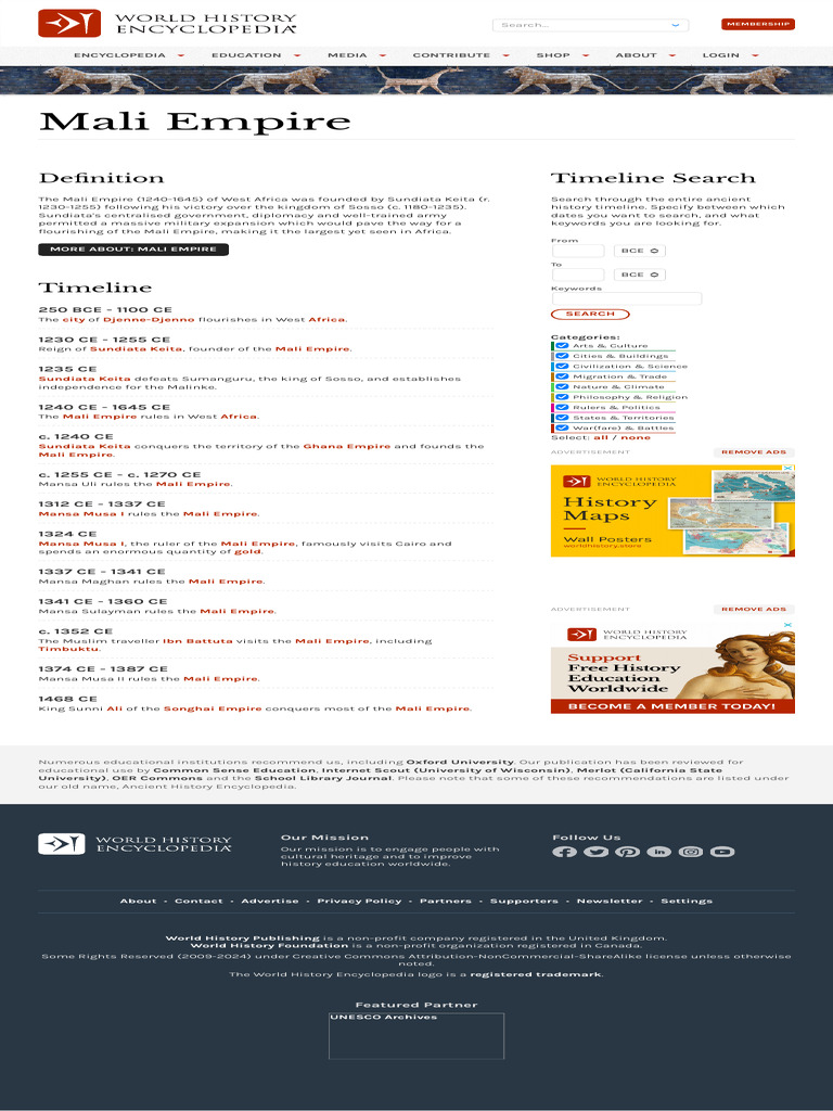 Mali Empire Timeline - World History Encyclopedia | PDF | Mali