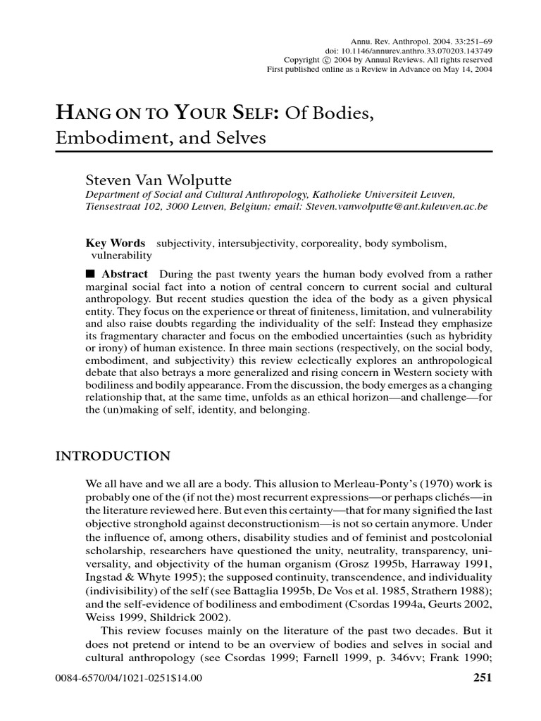 Bodies Embodiment and Selves | PDF | Anthropology | Michel Foucault