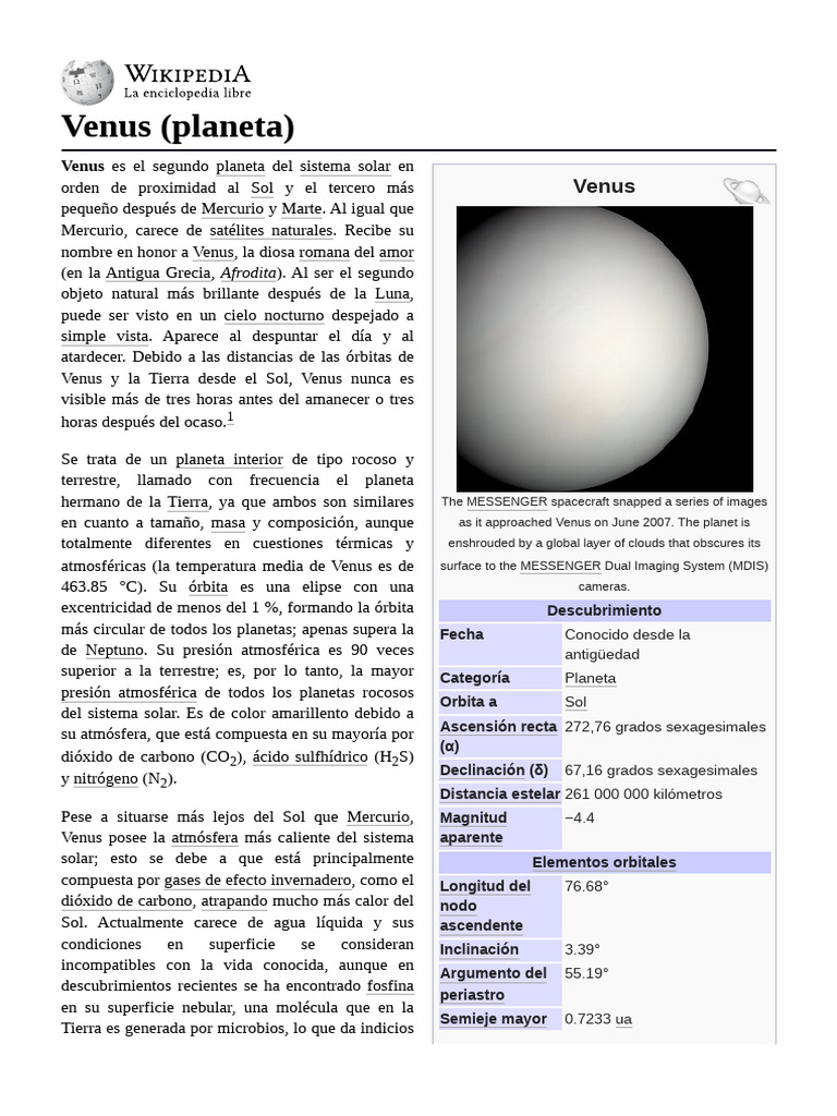 Venus (Planeta) | PDF | Venus | Atmósfera