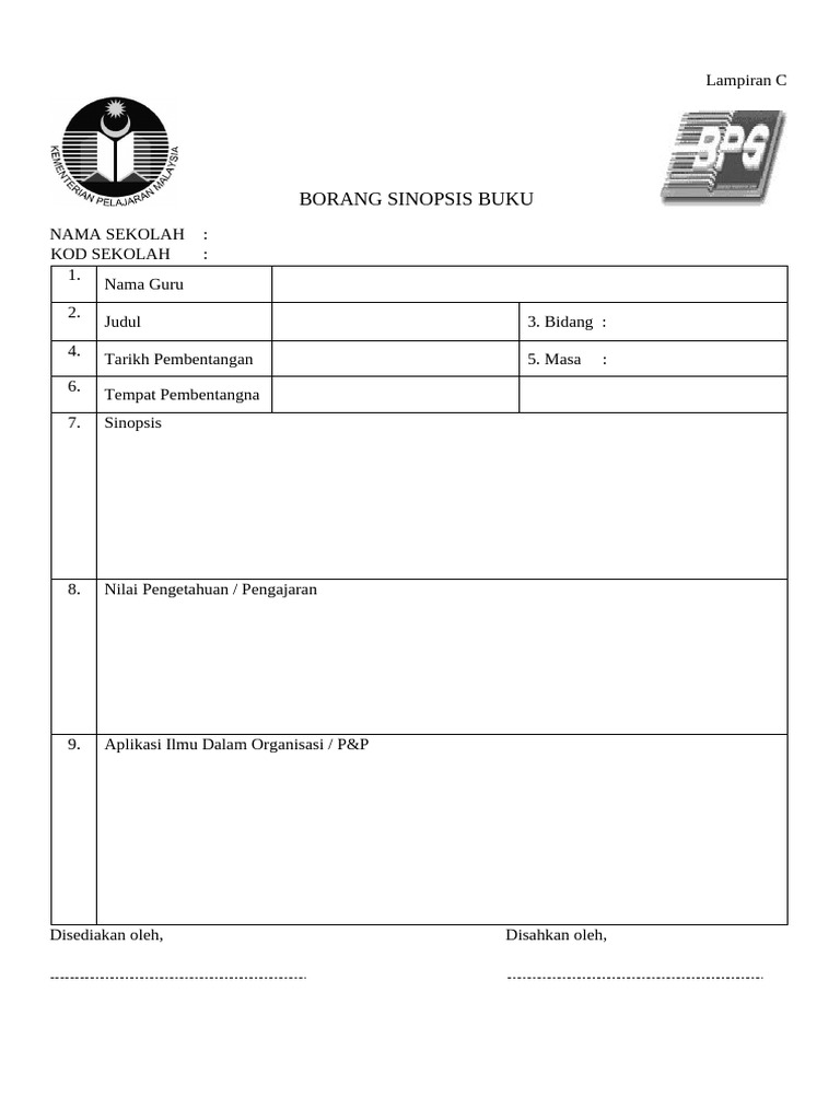 Borang Sinopsis Buku Pdf