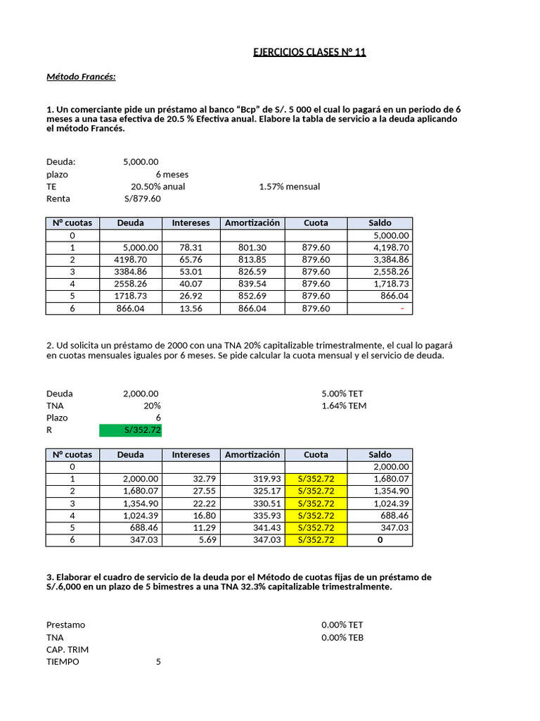 Ejercicios Clases 11 | PDF | Interés | Crédito