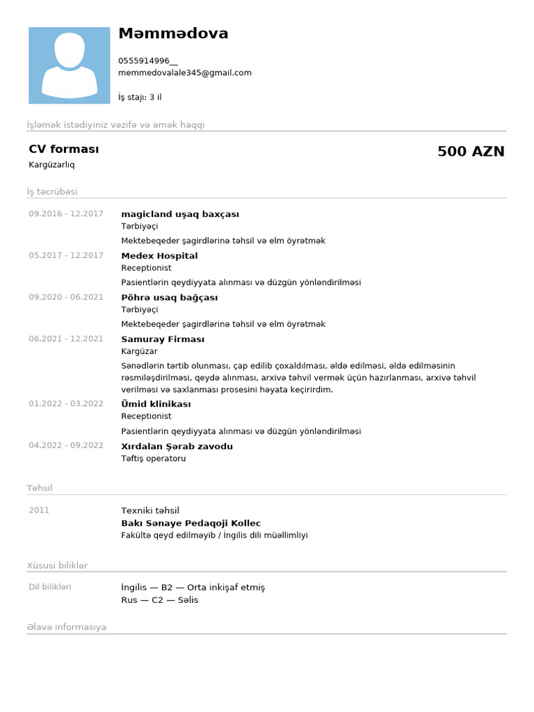 Memmedova CV Formasi | PDF