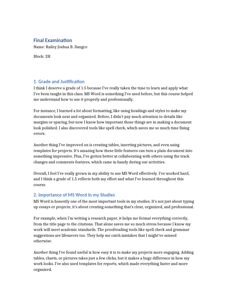 Railey Dangco's MS Word Mastery | PDF