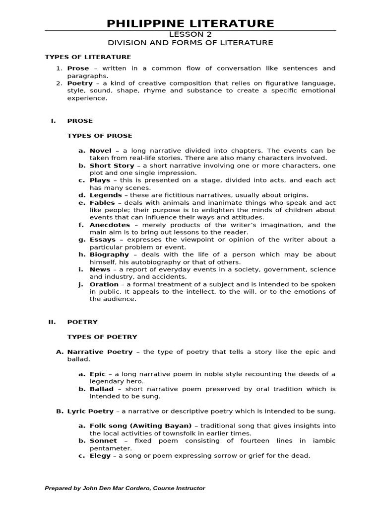 Lesson 2 Division and Forms of Literature | PDF | Poetry | Narrative