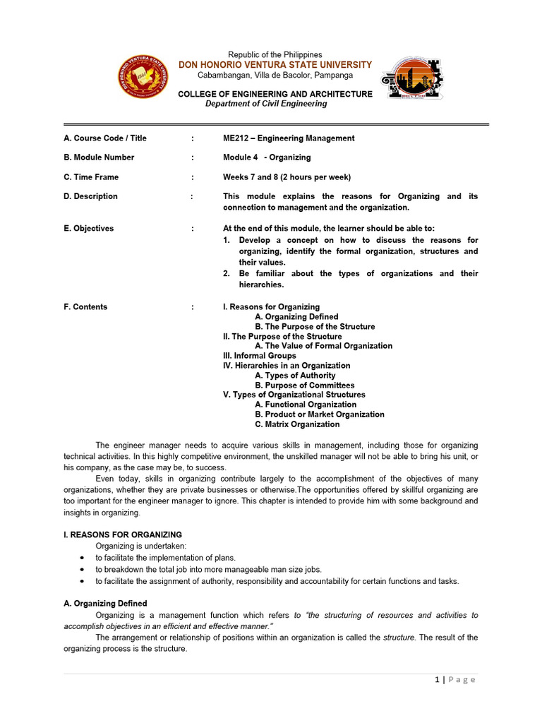 ME 212 Module 4 Organizing | PDF | Committee | Organizational Structure