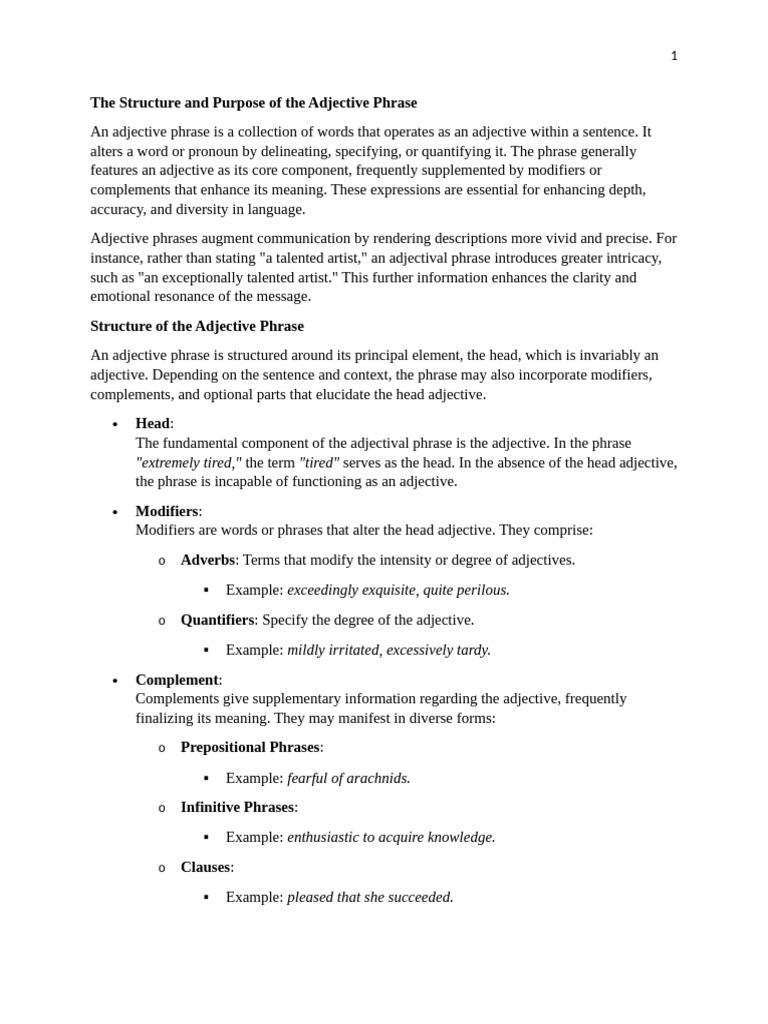 The Structure and Purpose of The Adjective Phrase | PDF | Adjective ...