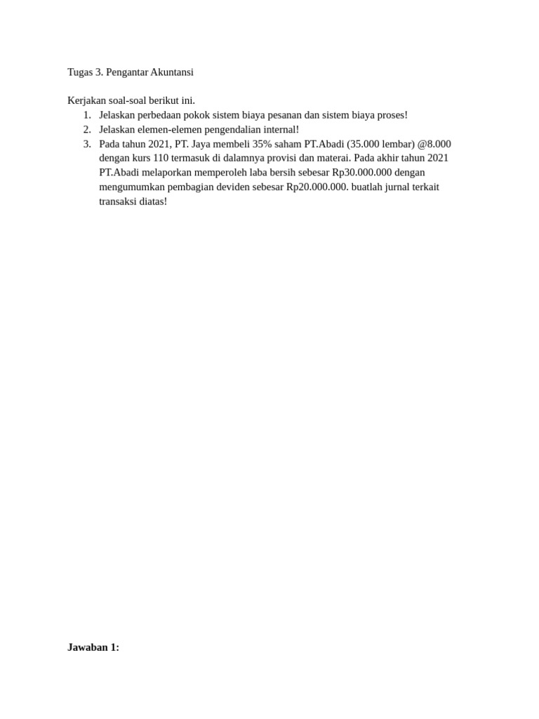 Jawaban Tugas 3 Pengantar Akuntansi | PDF